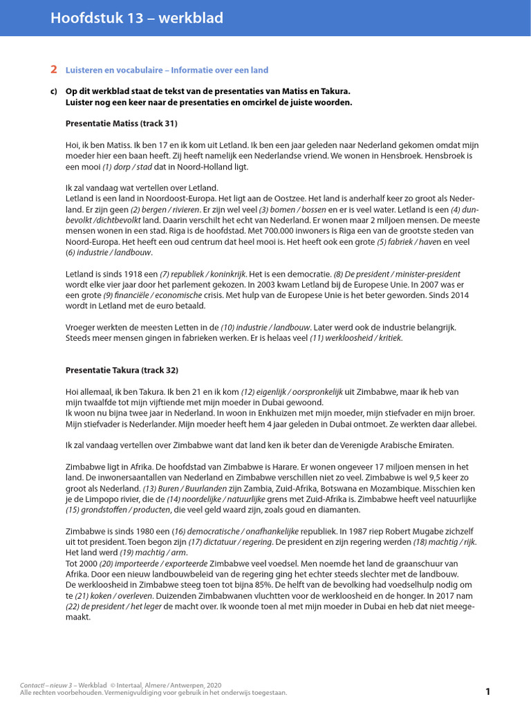 Contact Nieuw 3 Werkblad H13 | PDF