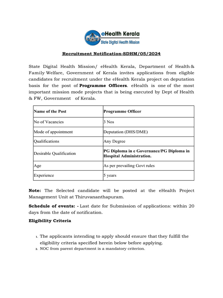 Kerala eHealth Officer Recruitment | PDF | Justice | Crime & Violence