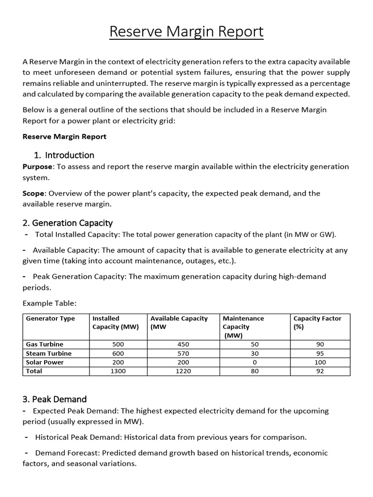 Reserve Margin Analysis and Recommendations | PDF | Electricity ...