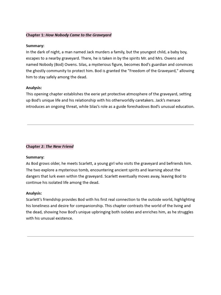 The Graveyard Book: Chapter Summaries | PDF | Cemetery
