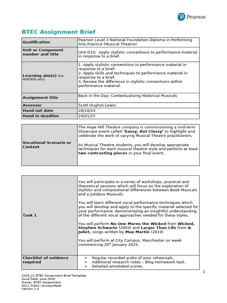 BTEC Assignment Brief - D10 | PDF | Cognition