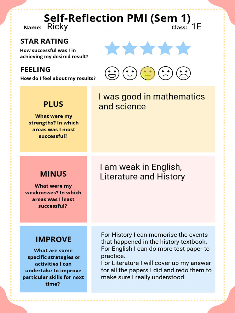 Self-Reflection PMI (Sem 1) : Ricky 1E | PDF