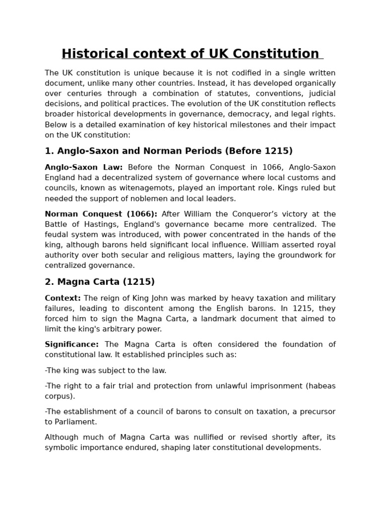 Historical Context of UK Constitution | PDF | Parliament | Monarchy Of The United Kingdom
