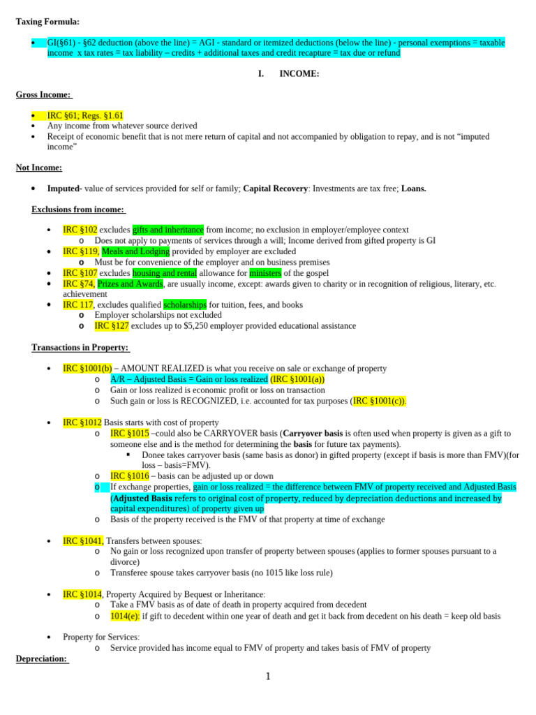 Tax Outline | PDF | Tax Deduction | Expense