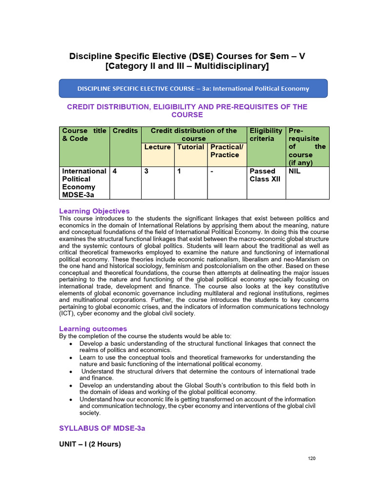 DSE Political Syllabus | PDF | Political Economy | Economies