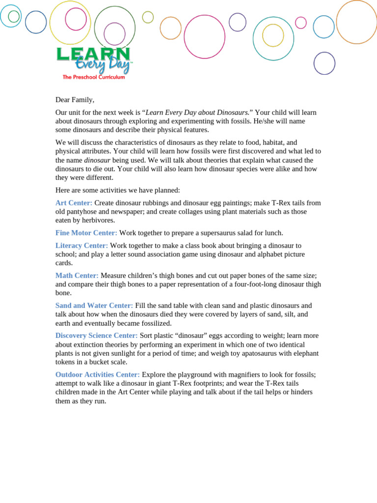 Unit 31 About Dinosaurs Parent Letter | PDF | Dinosaurs | Tyrannosaurus