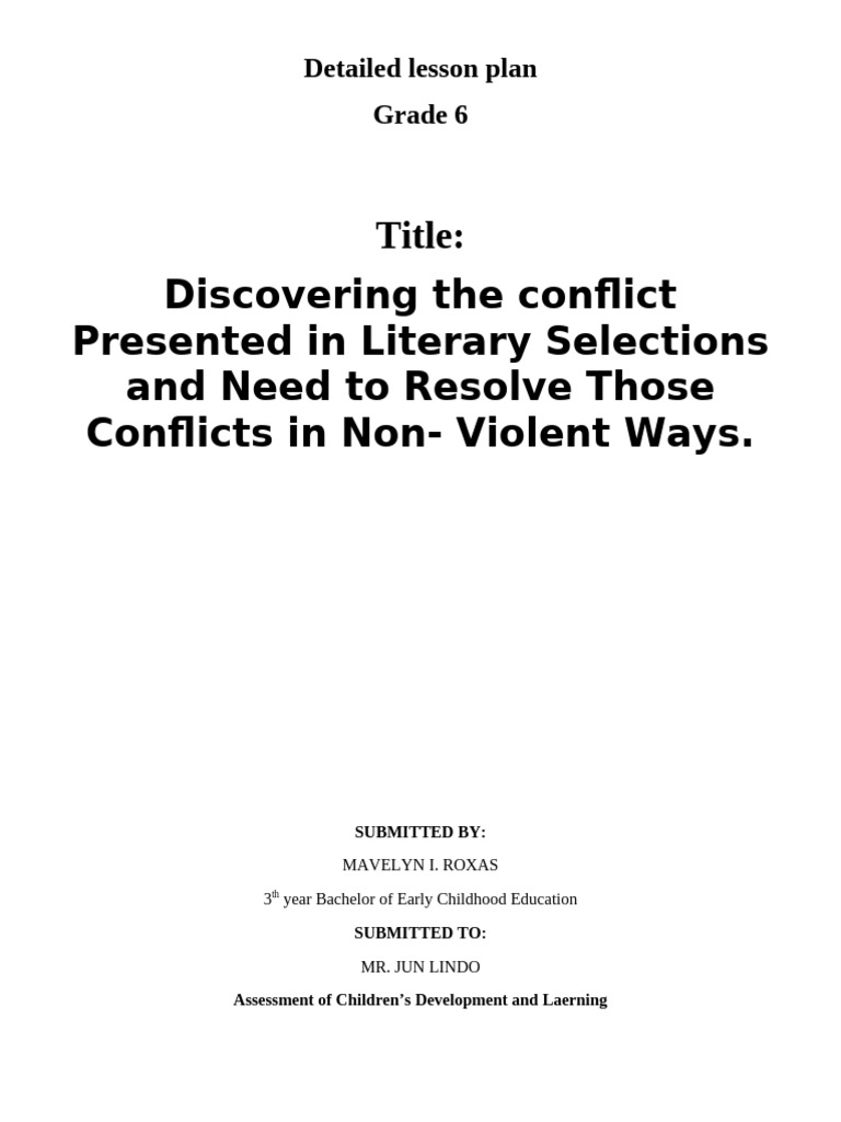 Grade 6 Conflict Resolution Lesson Plan | PDF | Plot (Narrative ...