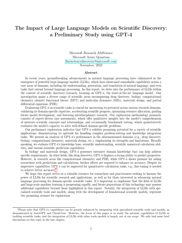 The Impact of Large Language Models On Scientific Discovery A Preliminary Study Using GPT-4 ...