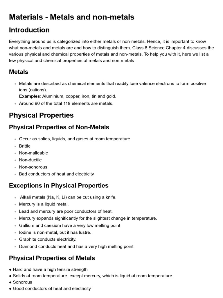 Properties of Metals and Non-Metals | PDF | Metals | Hydroxide