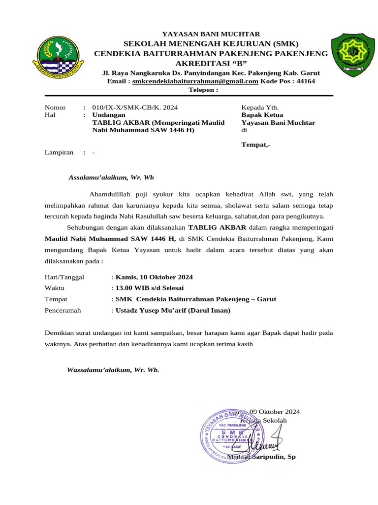 Undangan Tabligh Akbar Maulid Nabi 1446 H | PDF