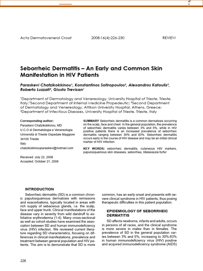 Seborrheic Dermatitis - An Early and Common Skin Manifestation in HIV ...