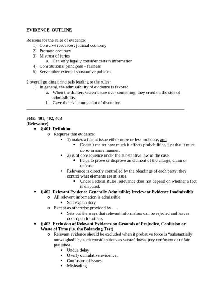 Evidence Outline (Prof. Gilman) | PDF | Witness Impeachment | Relevance ...
