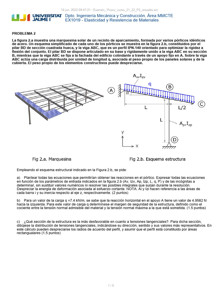 EX1019 21 22 Examen1ord Parte2 Resuelto | PDF | Viga (Estructura) | Ingeniería de Edificación