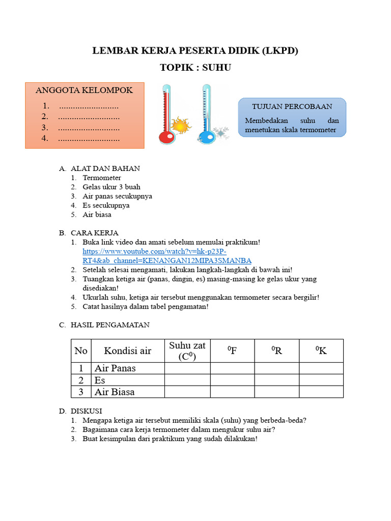 LKPD - Suhu & Thermometer | PDF