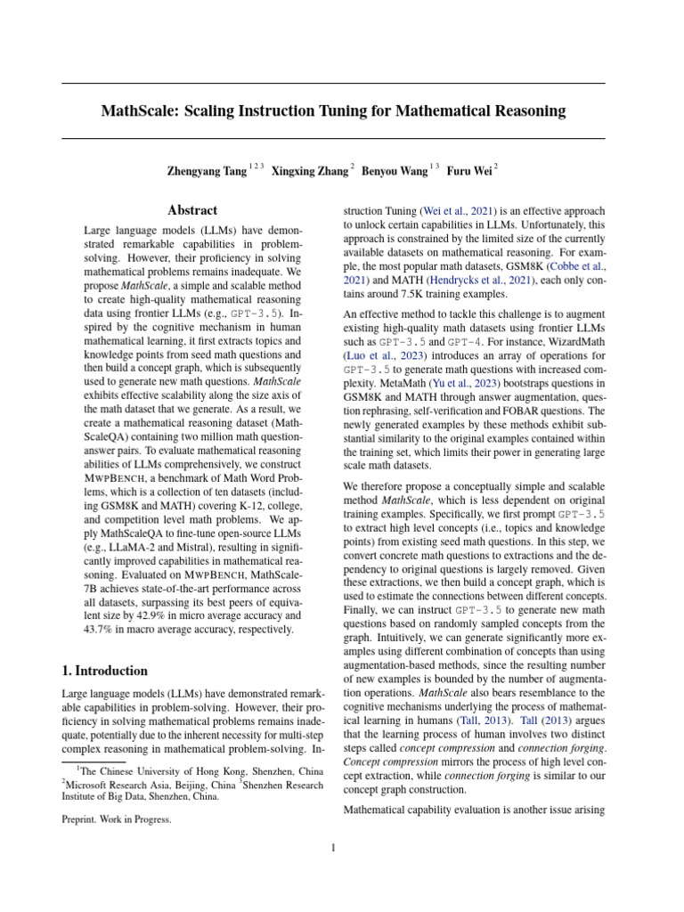 MathScale Scaling Instruction Tuning For Mathematical Reasoning | PDF | Mathematics | Linear Algebra