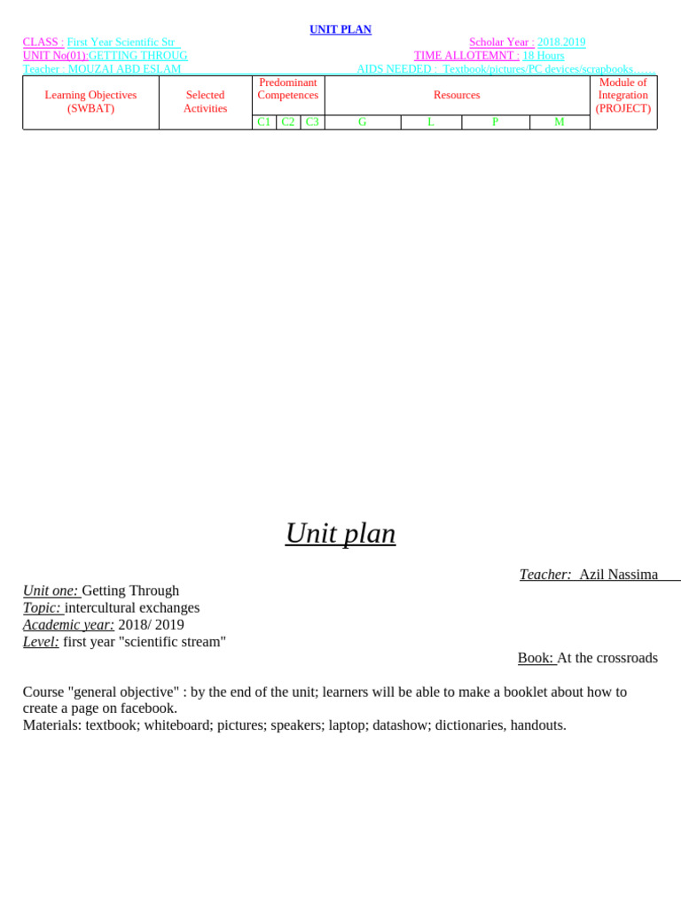 Getting Through Unit Plan | PDF | Linguistics | Languages