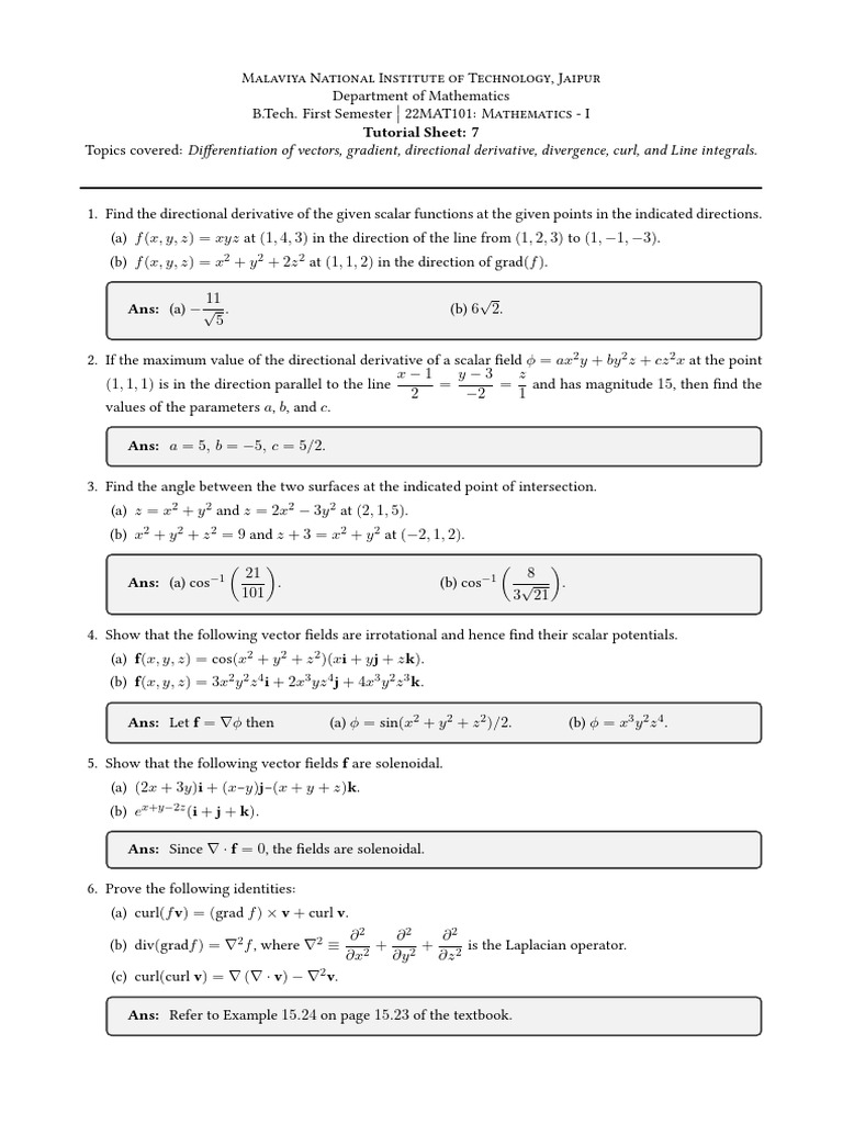 MAT101 2024 Tutorial Sheet-7-Answer Key | PDF | Derivative | Abstract Algebra