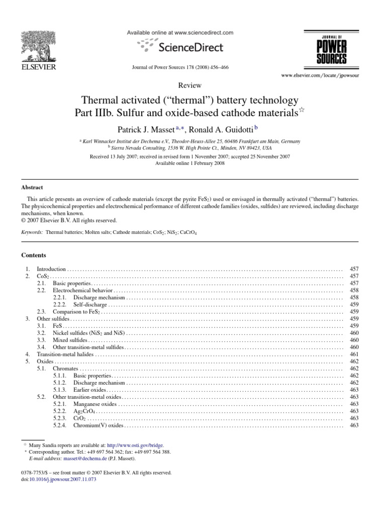 Thermal Activated (Thermal) Battery Technology - Part 3b | PDF ...