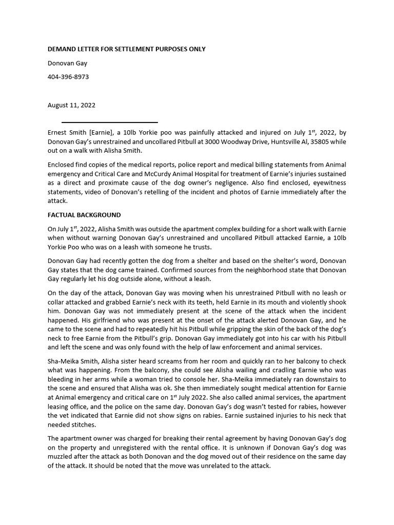 Compentation Demand Letter For Settlement Purposes Only-2 | PDF | Leash ...