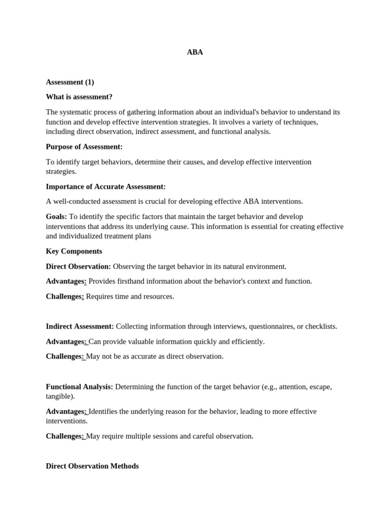 ABA assessment notes | PDF | Reinforcement | Behavior