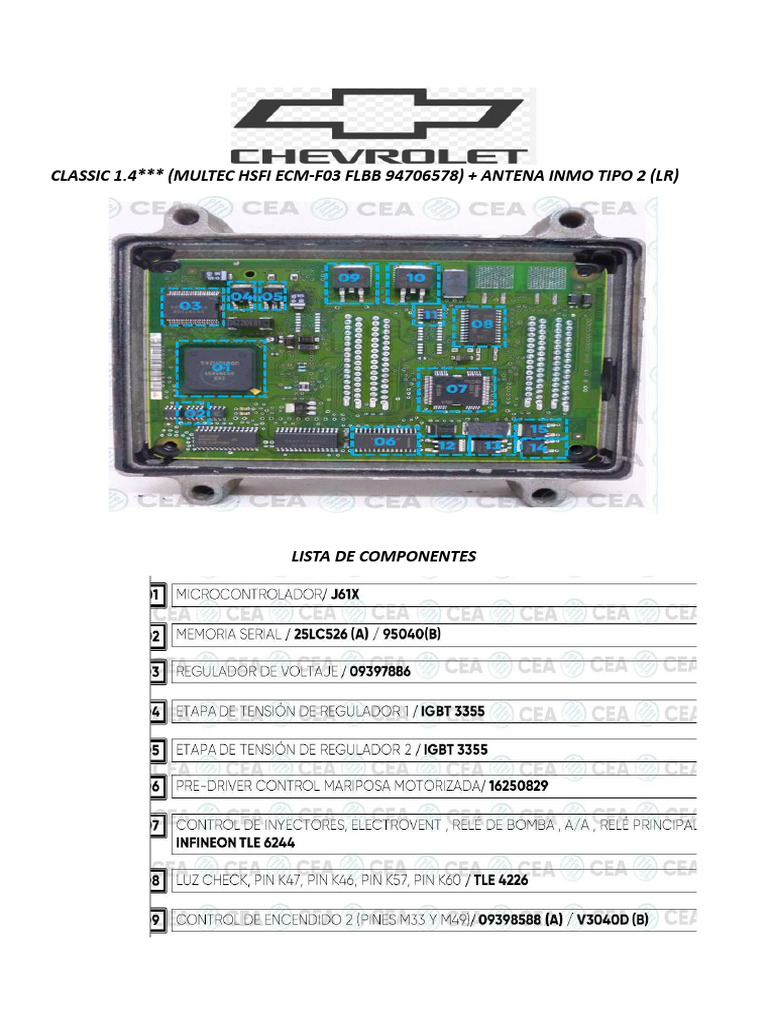 Chevrolet Classic 1.4 Multec Ecm F03 | PDF