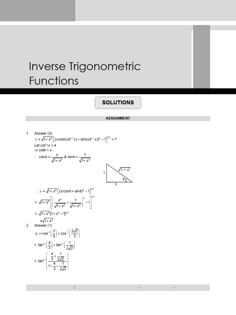 Inverse Trigonometric Functions Sol @vel | PDF | Trigonometric ...