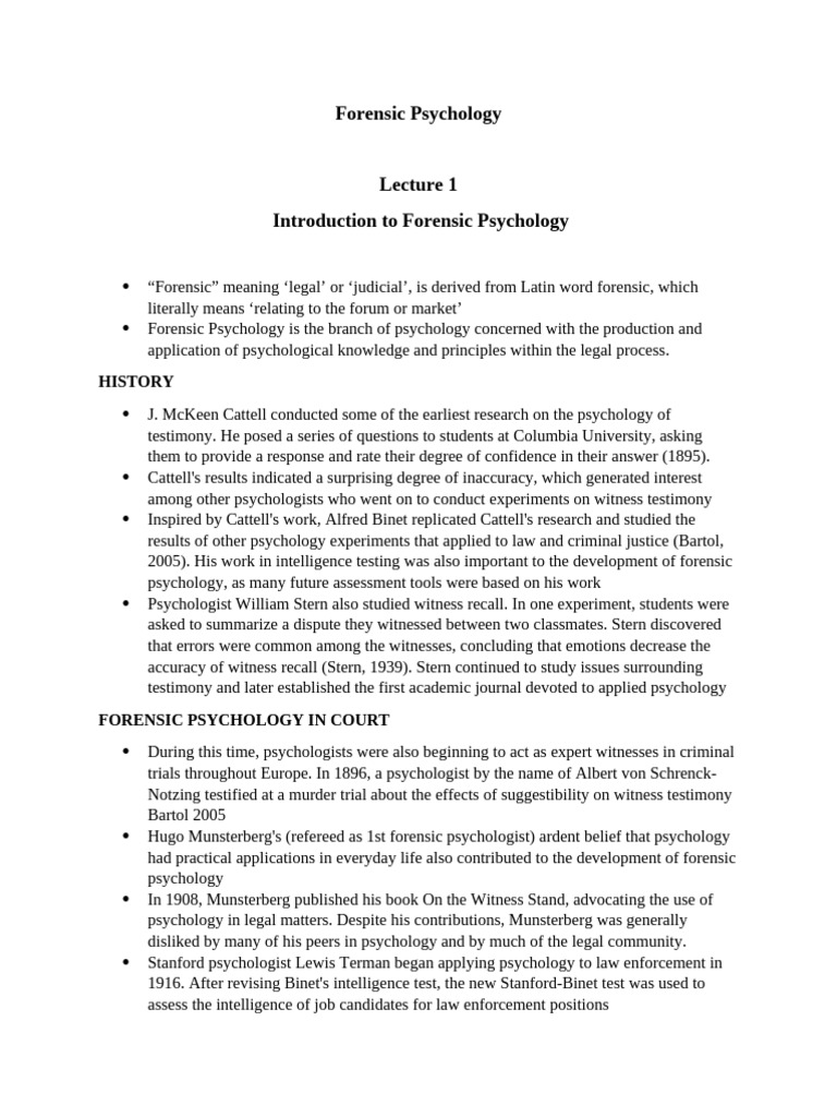 History and Role of Forensic Psychology | PDF | Insanity Defense ...