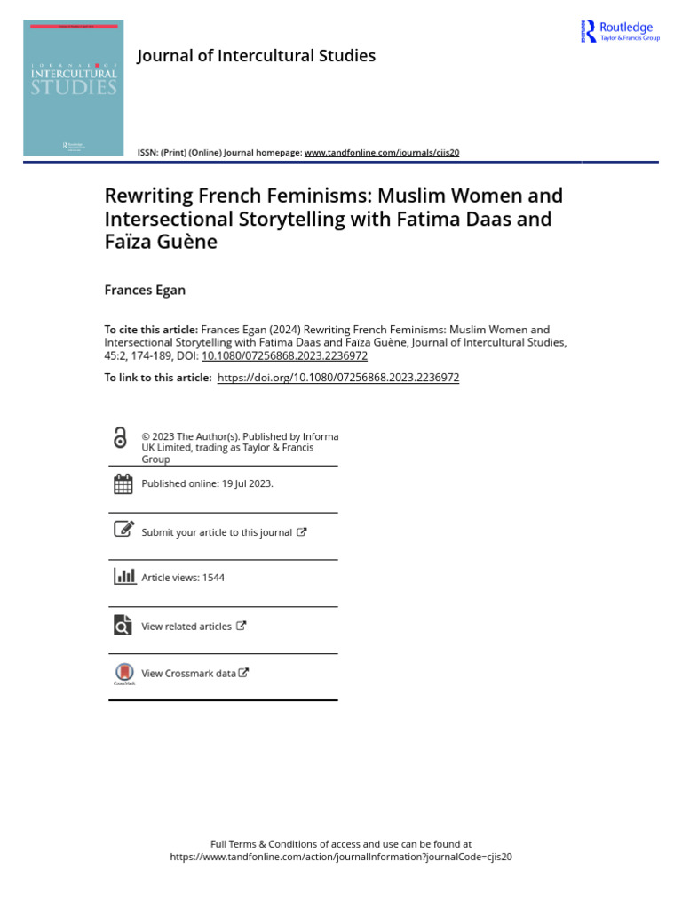 Fatima Daas (Rewriting French Feminisms Muslim Women Andintersectional Storytelling With Fatima ...