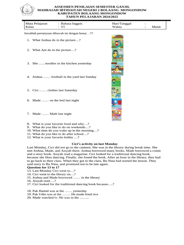 Soal Bing Kelas 6 | PDF