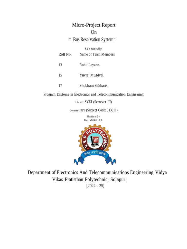 Micro-Project Report On: Bus Reservation System | PDF | Transport