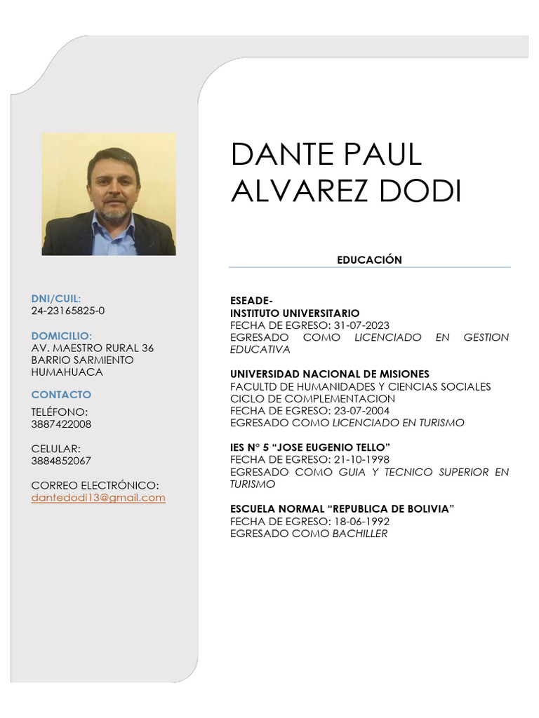 DANTE PAUL ALVAREZ DODI cv-1 | PDF | Turismo