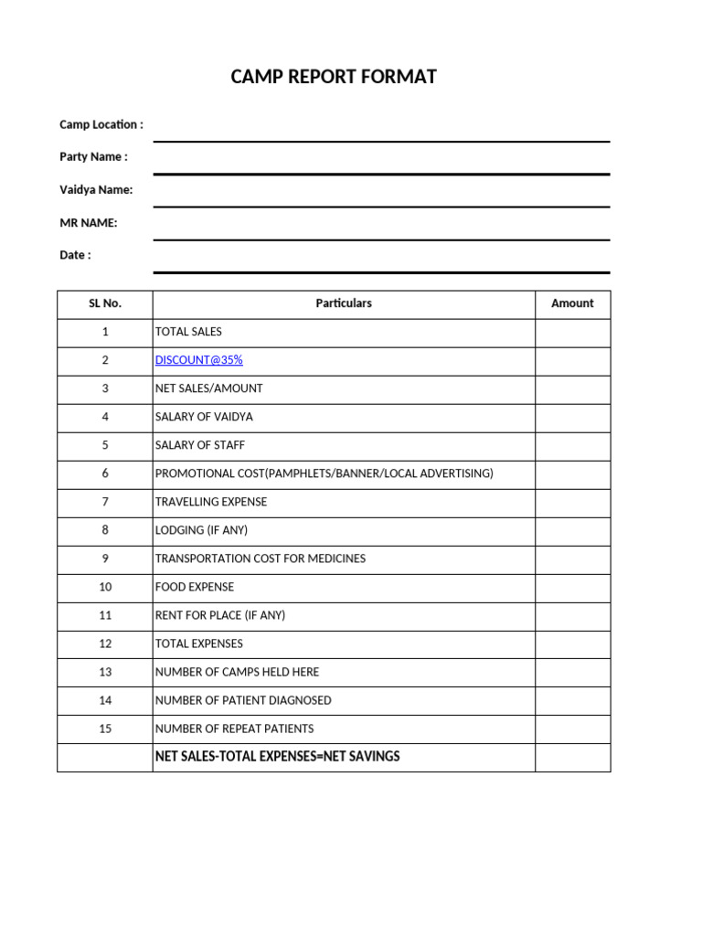 Camp Reporting Format | PDF