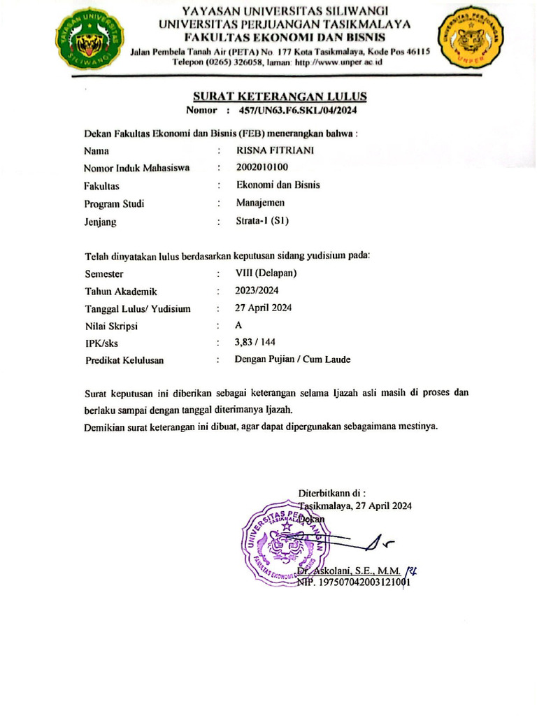 SKL & Bebas Tunggakan - 2002010100 - Risn | PDF