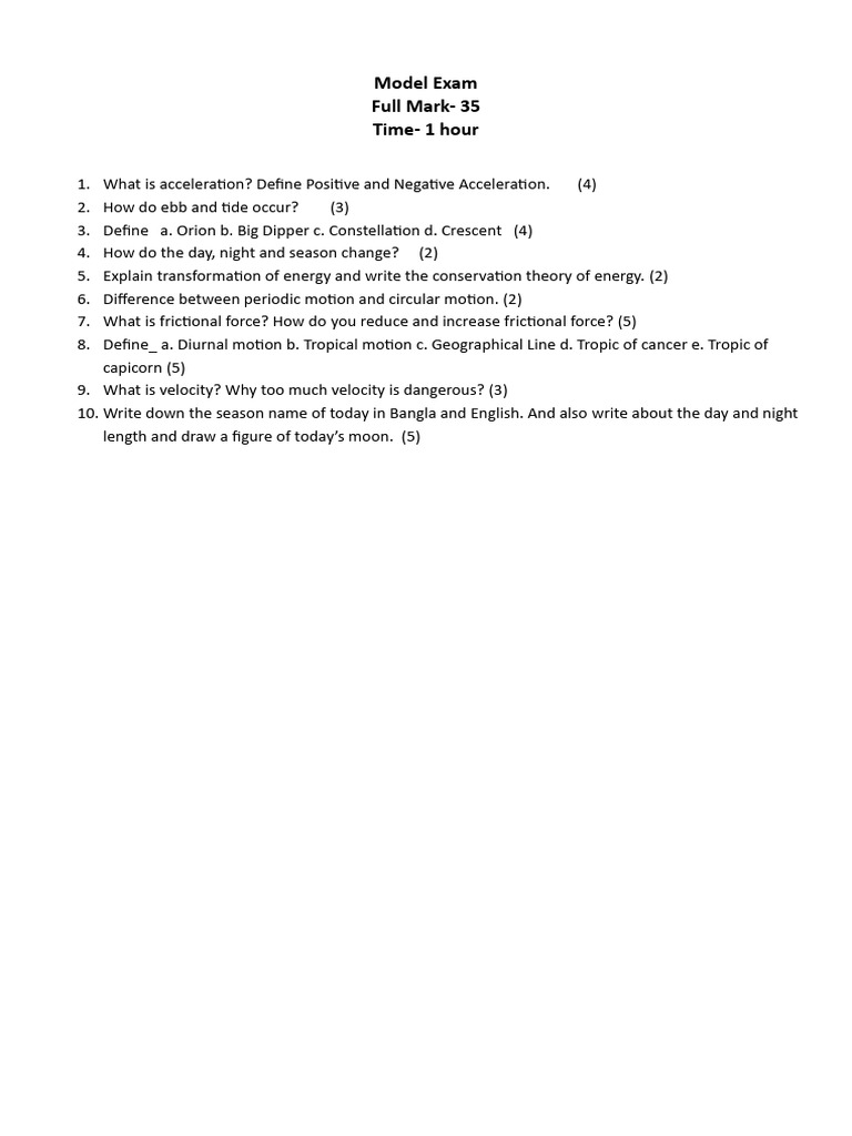 Model Exam Full Mark-35 Time - 1 Hour | PDF