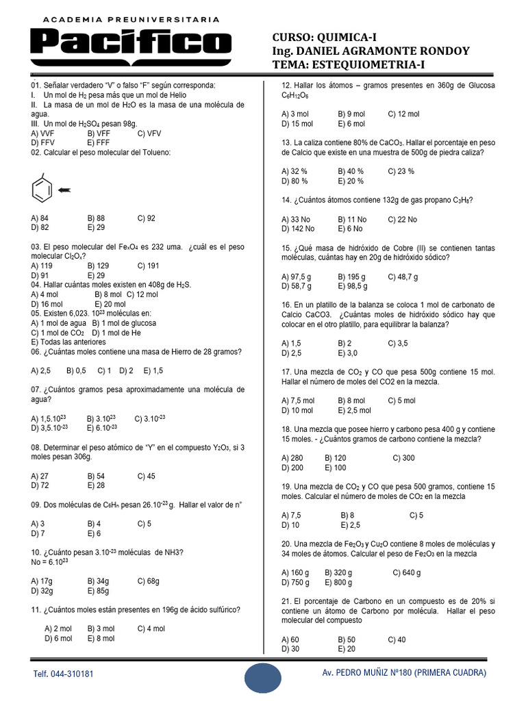 Estequio I | PDF | Dióxido de carbono | Mole (Unidad)