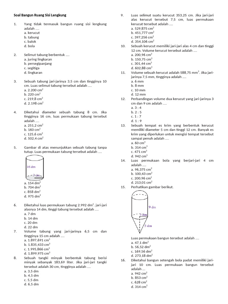 Soal Bangun Ruang Sisi Lengkung | PDF | Metode & Bahan Ajar