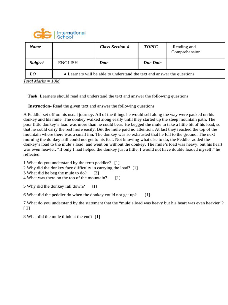 Extra Questions on Reading Comprehension | PDF