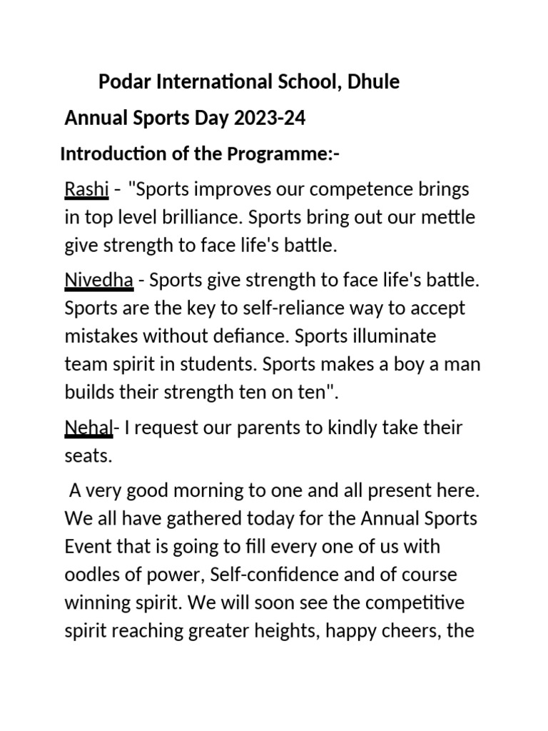 Podar International School Sports Day 2023 | PDF | Sports & Recreation | Travel