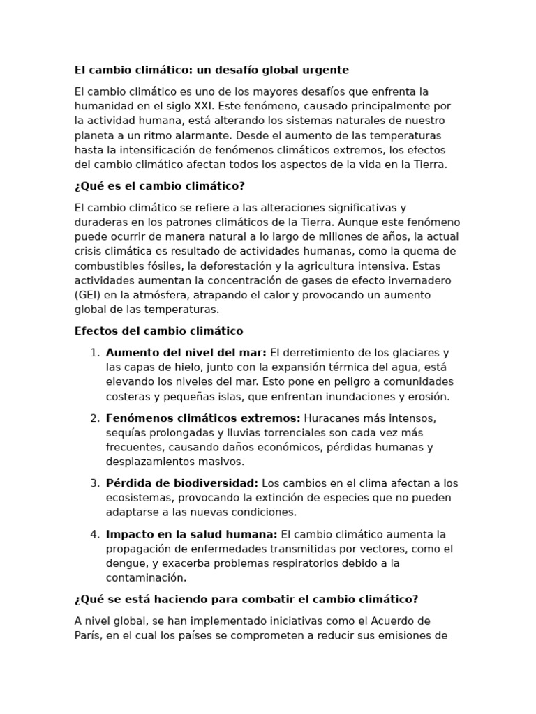 El Cambio Climático | PDF | Cambio climático | Impacto humano en el ...