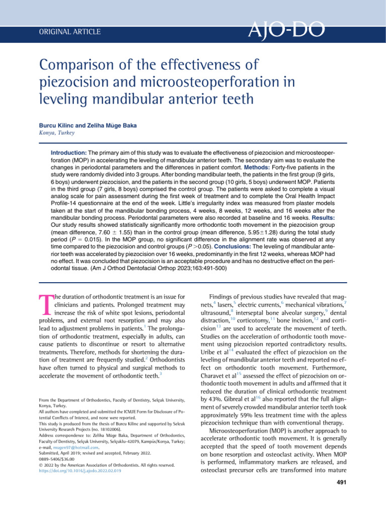 Comparison of The Effectiveness of Piezocision and | PDF | Orthodontics | Periodontology