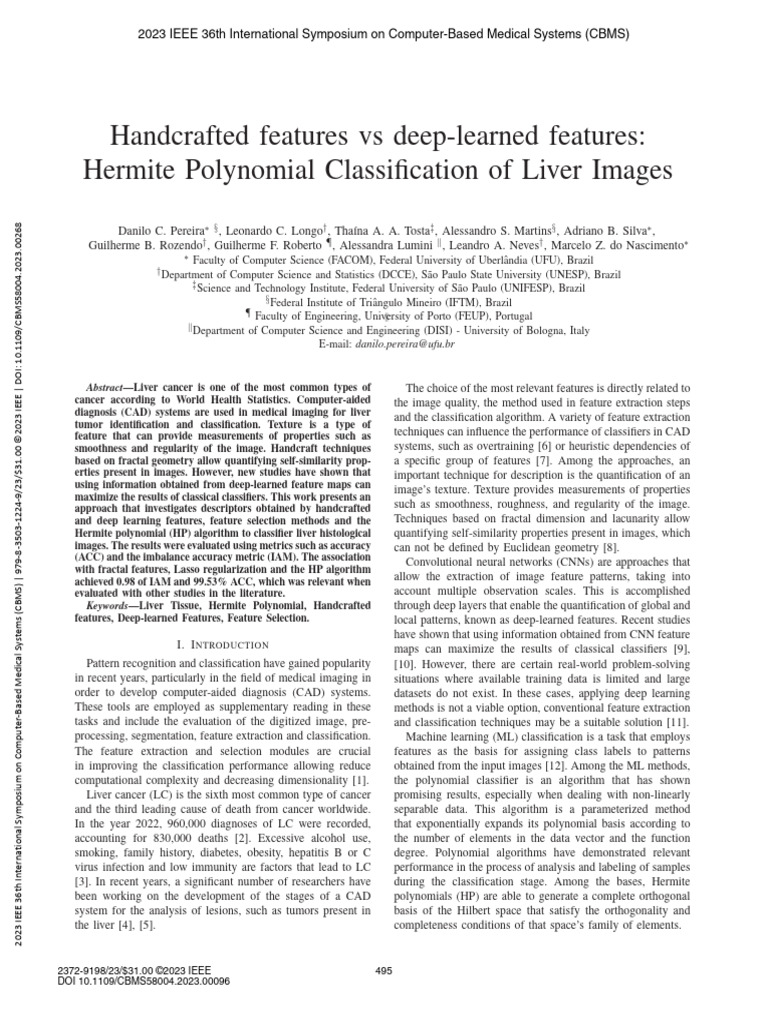 Handcrafted Features Vs Deep-Learned Features - Hermite Polynomial Classification of Liver ...