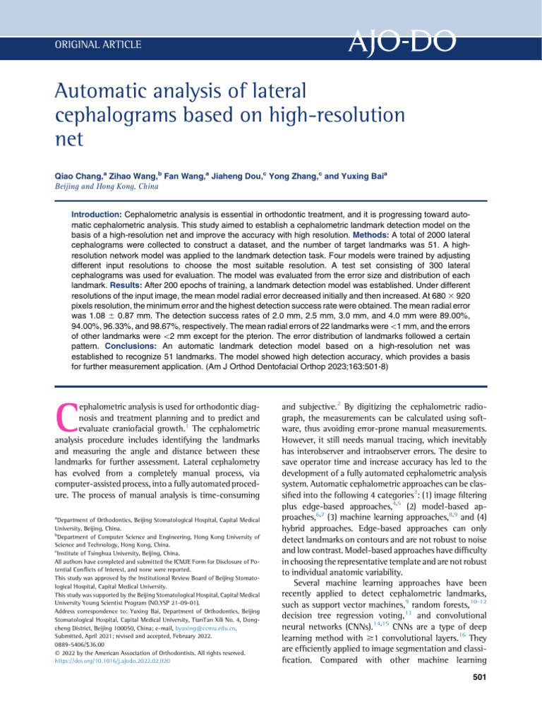 Automatic Analysis of Lateral Cephalograms Based o | PDF | Accuracy And Precision | Image Resolution