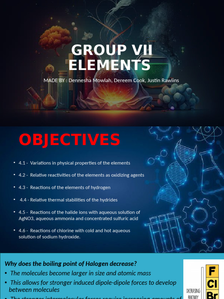 Group VII Elements Presentation | PDF | Iodine | Chlorine