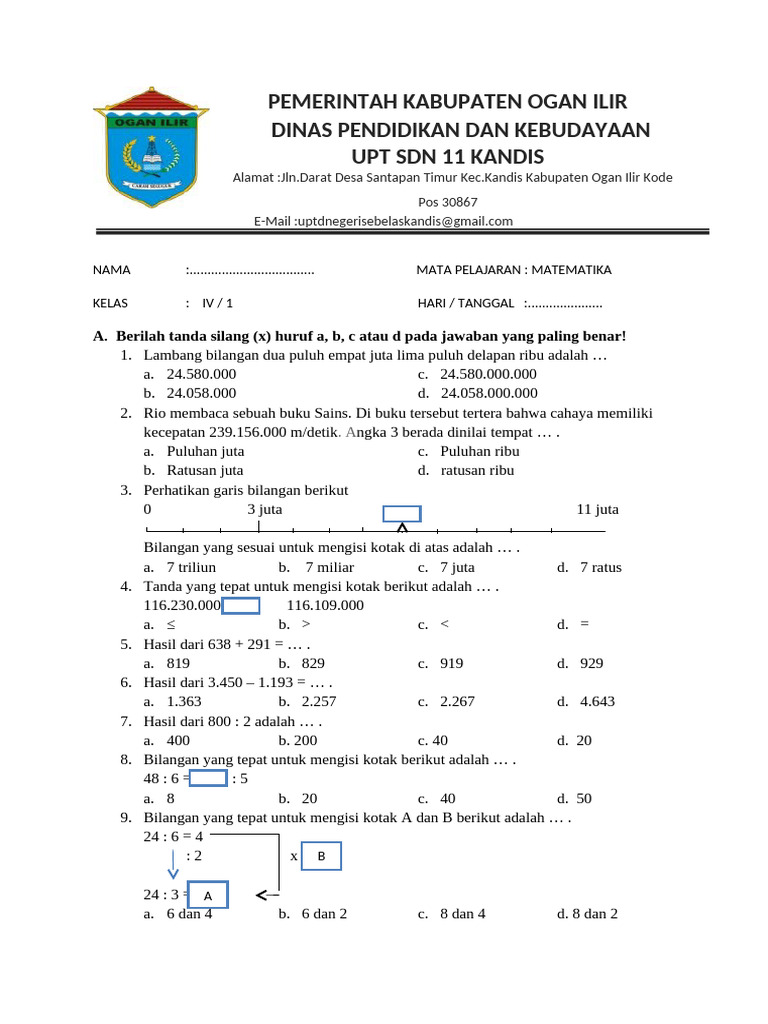 Soal STS 1 MTK Kelas 4 | PDF