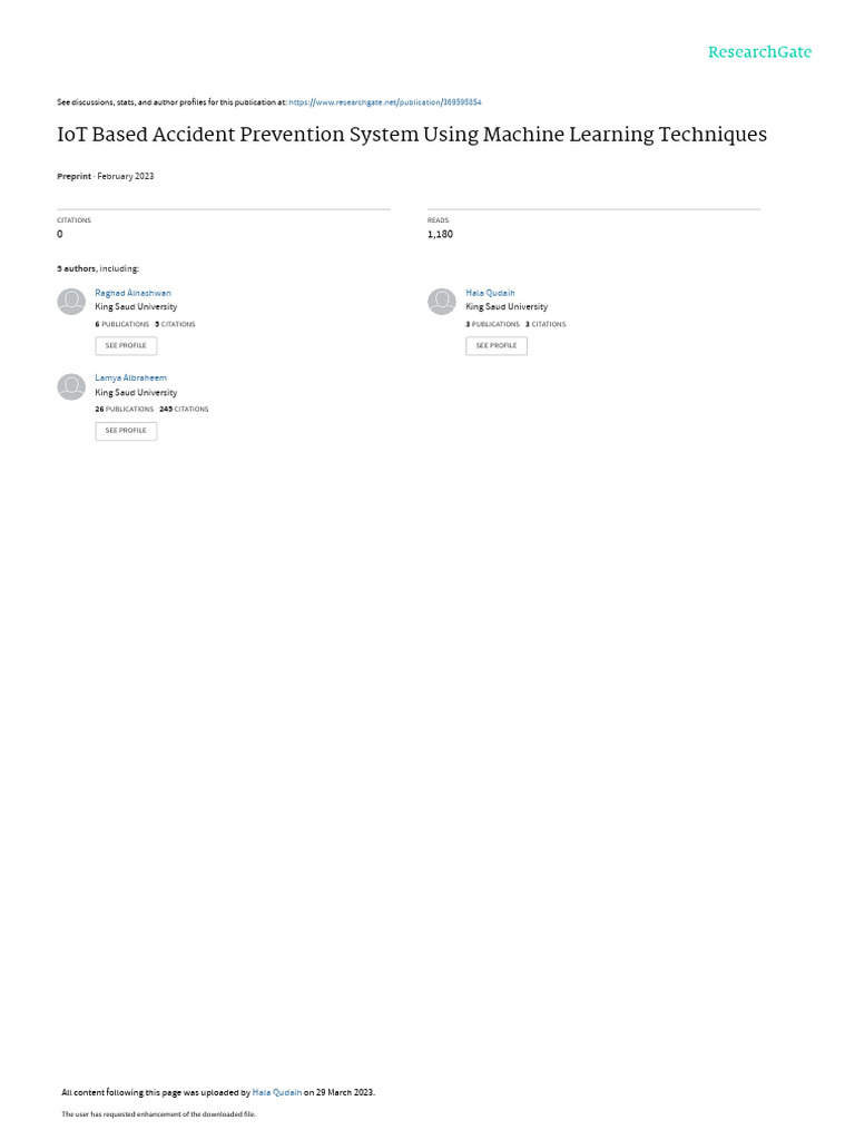 IoT Based Accident Prevention System Using Machine Learning Techniques | PDF | Machine Learning ...