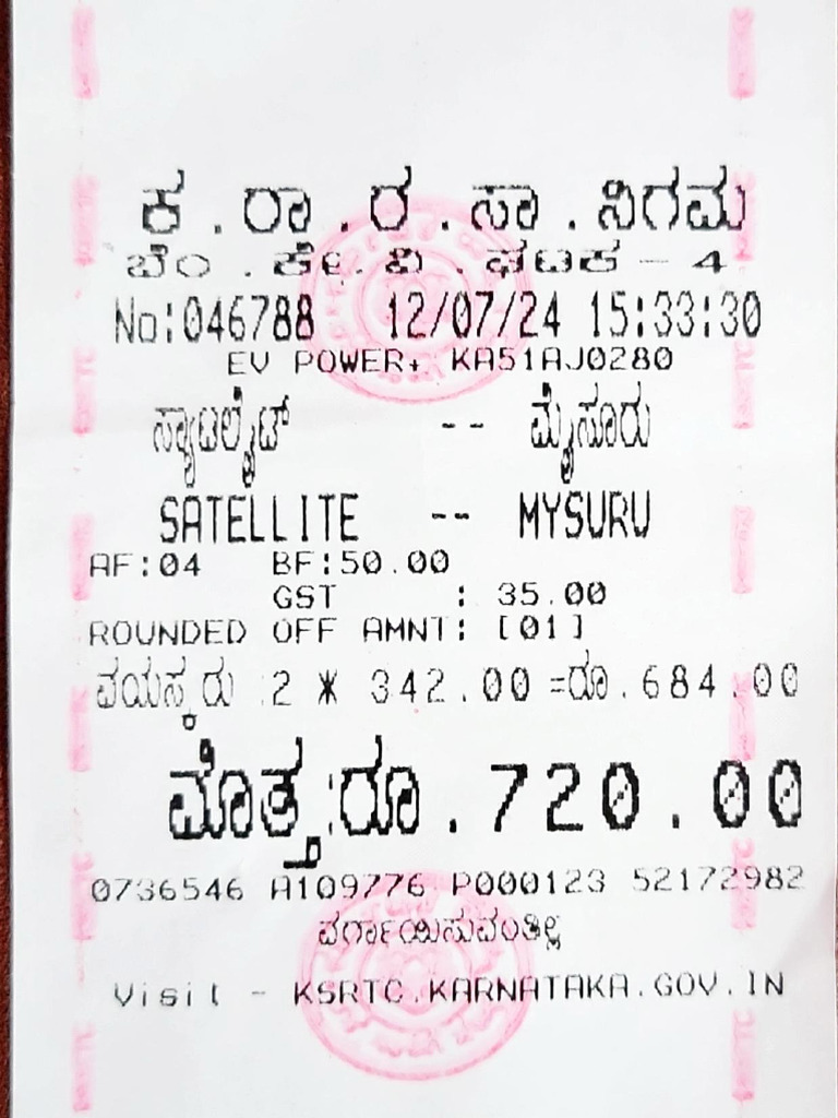 IISc KSRTC Ticket | PDF
