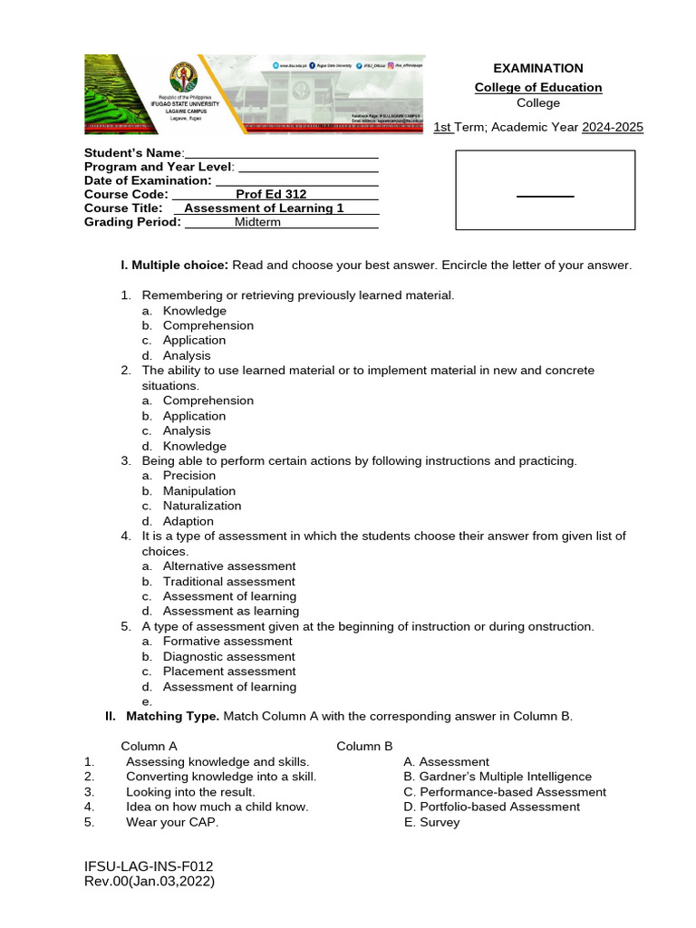 Midterm-Exam1 1 | PDF | Educational Assessment | Reading Comprehension Midterm-Exam1 1 | PDF | Educational Assessment | Reading Comprehension