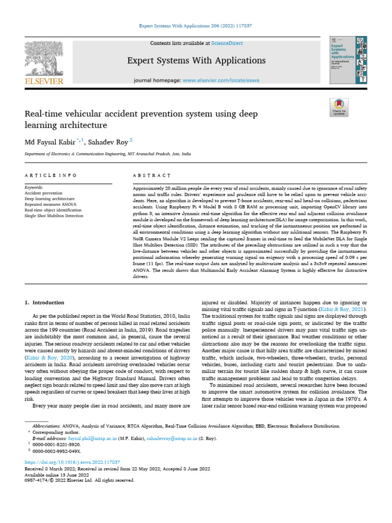 Real-Time Vehicular Accident Prevention System Using Deep | PDF | Traffic Collision | Traffic