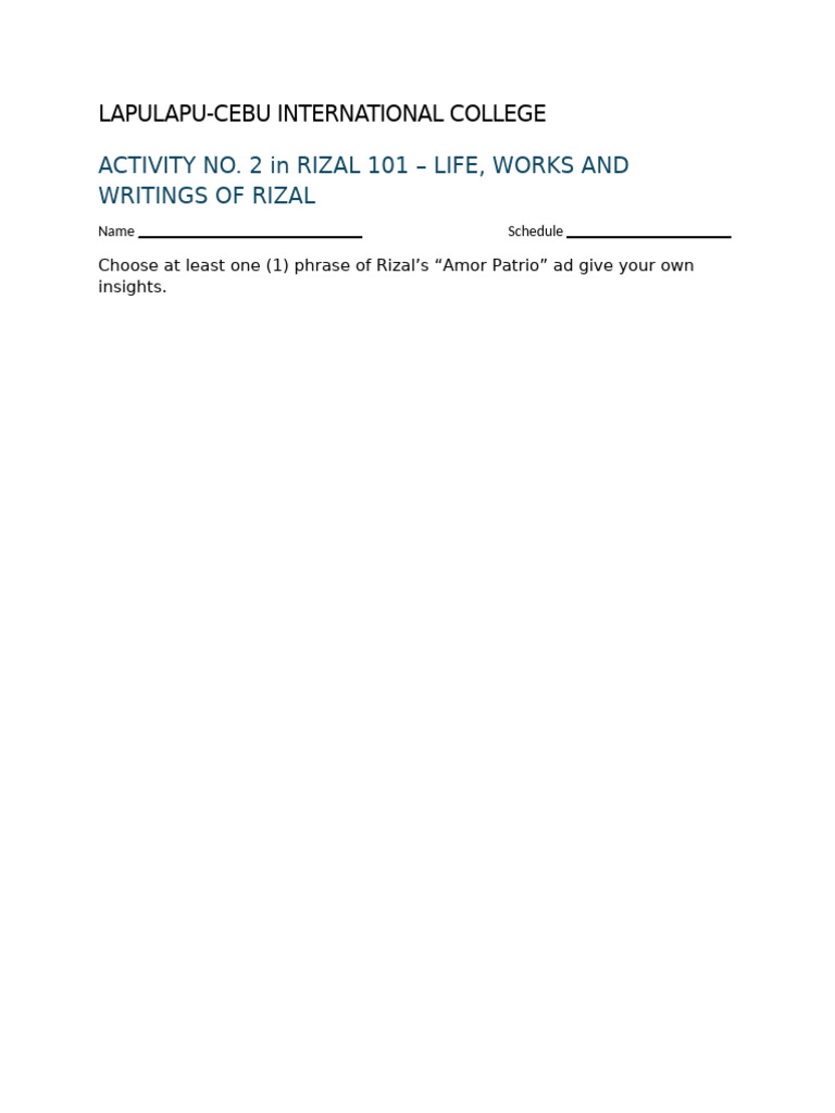 Activity 2 Rizal Midterm | PDF | Foreign Language Studies