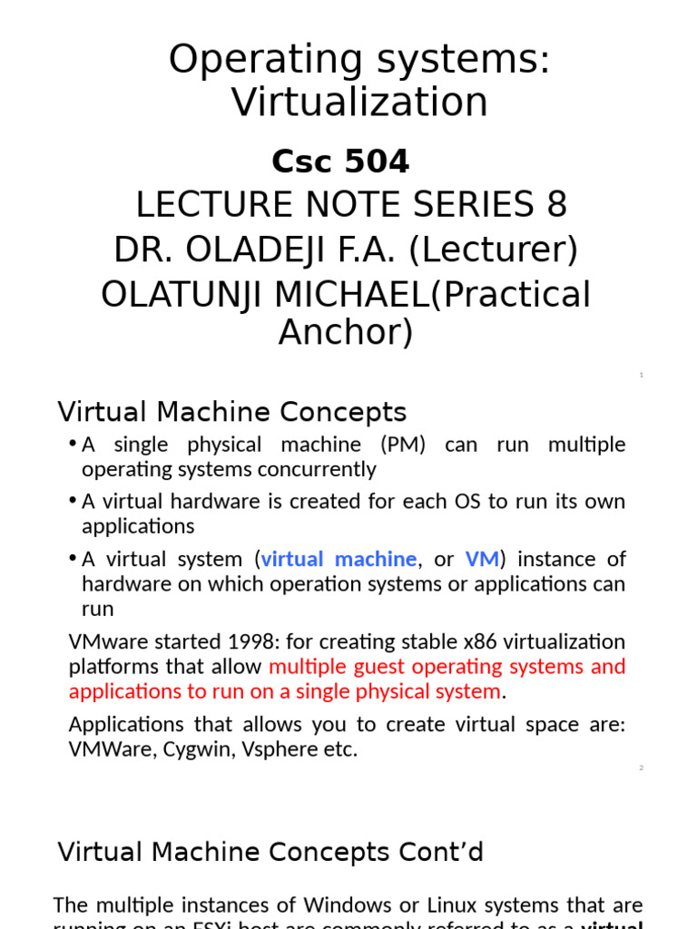 CSC 504 - Lecrure Series 5 - Virtual Systems | PDF | Virtual Machine | Virtualization